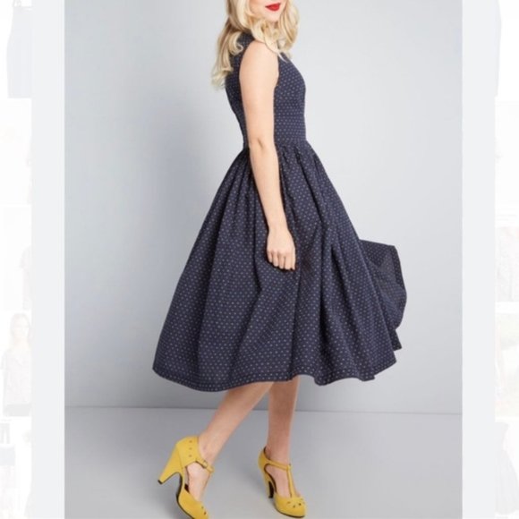 Modcloth | Dresses | Modcloth Navy Embroidered 95s Style Party ...